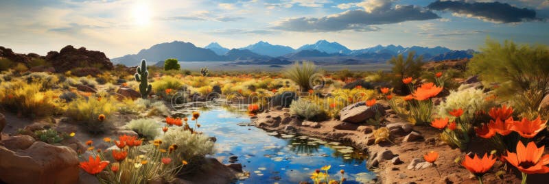 Desert Oasis with Springtime. AI Generative Stock Illustration ...