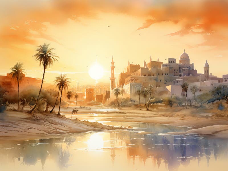 Desert Oasis and Dune Isolated on Transparent Background. PNG Stock ...