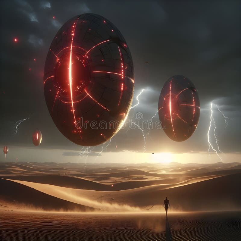 A Desert, Oval Stone Spaceships Vertically Dark in Color. Stock ...