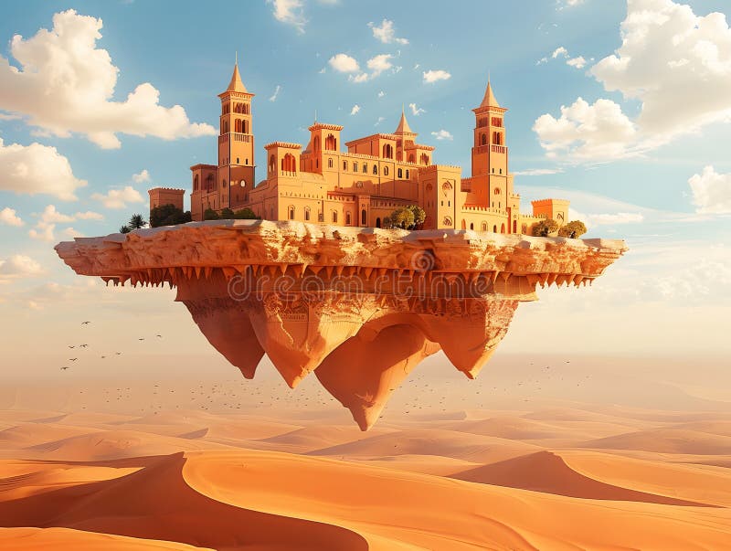Desert Palace with Floating Sand Dunes Stock Illustration ...