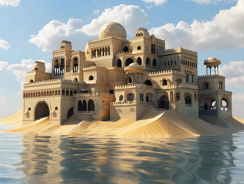 Desert Palace with Floating Sand Dunes Stock Illustration - Illustration of climate, heritage ...