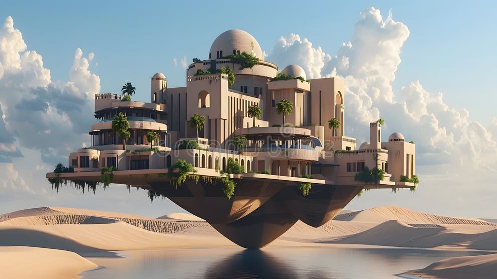 Desert Palace with Floating Sand Dunes Stock Illustration ...
