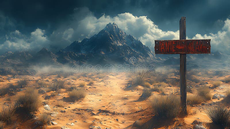 Desert Path, Warning Sign, Mountain Backdrop, Stormy Sky, Adventure ...