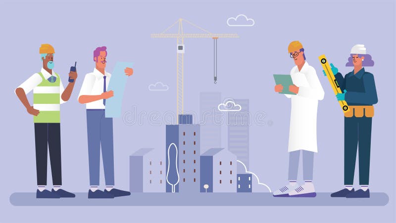 Set of Builders and Architects Flat Vector Illustrations Set ...