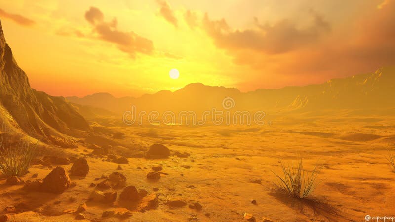 Desert Plain Landscape in the Sunset Rays. Generative AI Stock Image ...