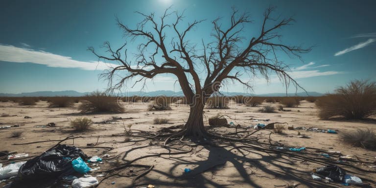 Desert Pollution Impact a Bare Tree in a Parched Landscape Under a ...