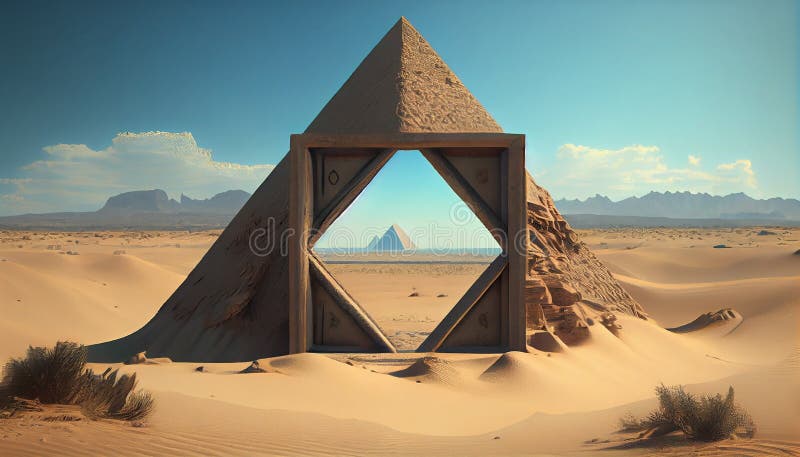 Desert Portal Triangle, Digital Art Illustration, Generative AI Stock ...