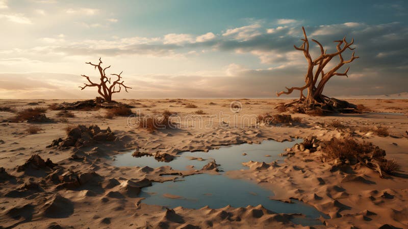 Desert and Puddle with a Blue Sky Background. Stock Illustration ...