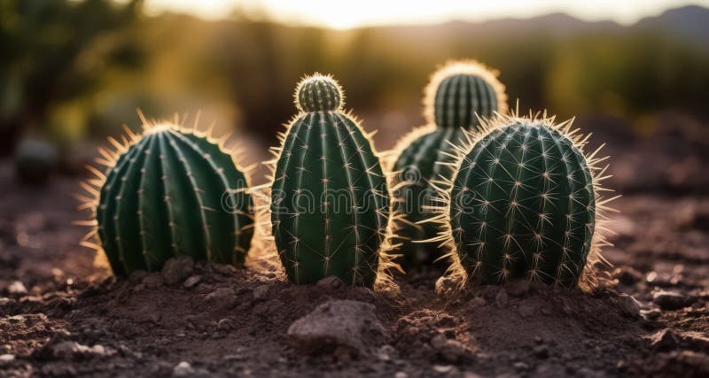 Desert Resilience - Three Cacti Standing Tall Against the Sun Stock ...