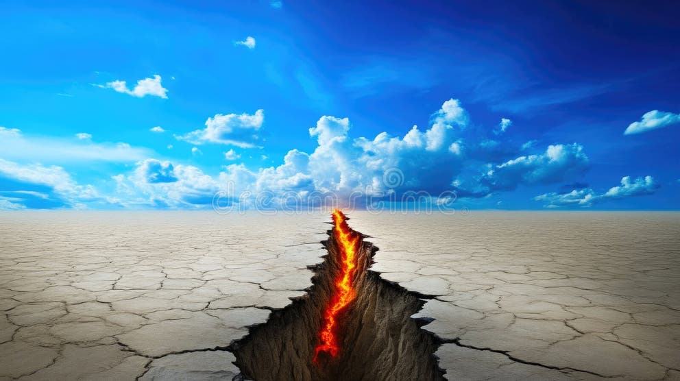 Desert Rift with Erupting Lava. Stock Illustration - Illustration of ...