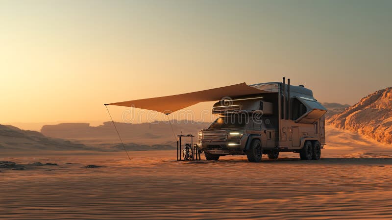 Desert Rig with Awning, Wind and Sand . Stock Photo - Image of awning ...