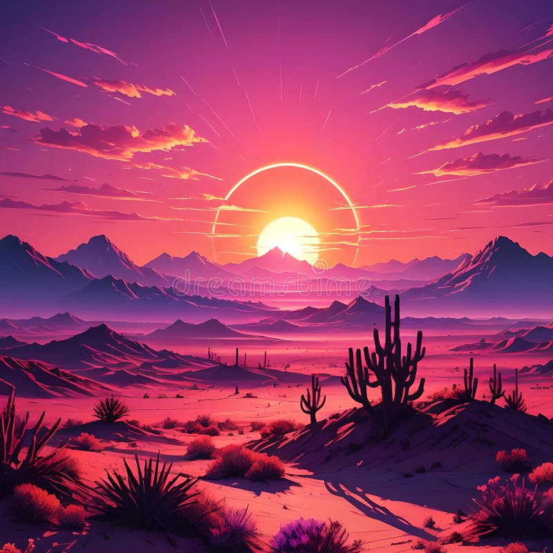 The Rising Sun in a Desert Generated with AI Stock Illustration ...