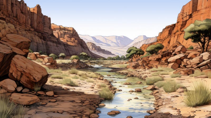 Desert River: a Comic Art Canyon in Namibia Stock Illustration ...