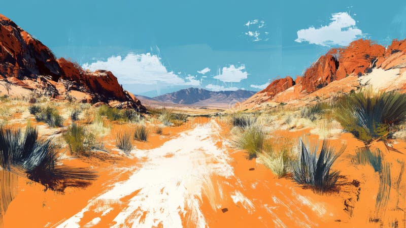 Desert Road through Red Rock Canyon Landscape Stock Illustration ...