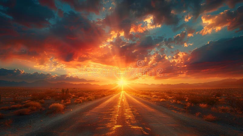 Desert Road at Sunrise - Generative Ai Stock Illustration ...