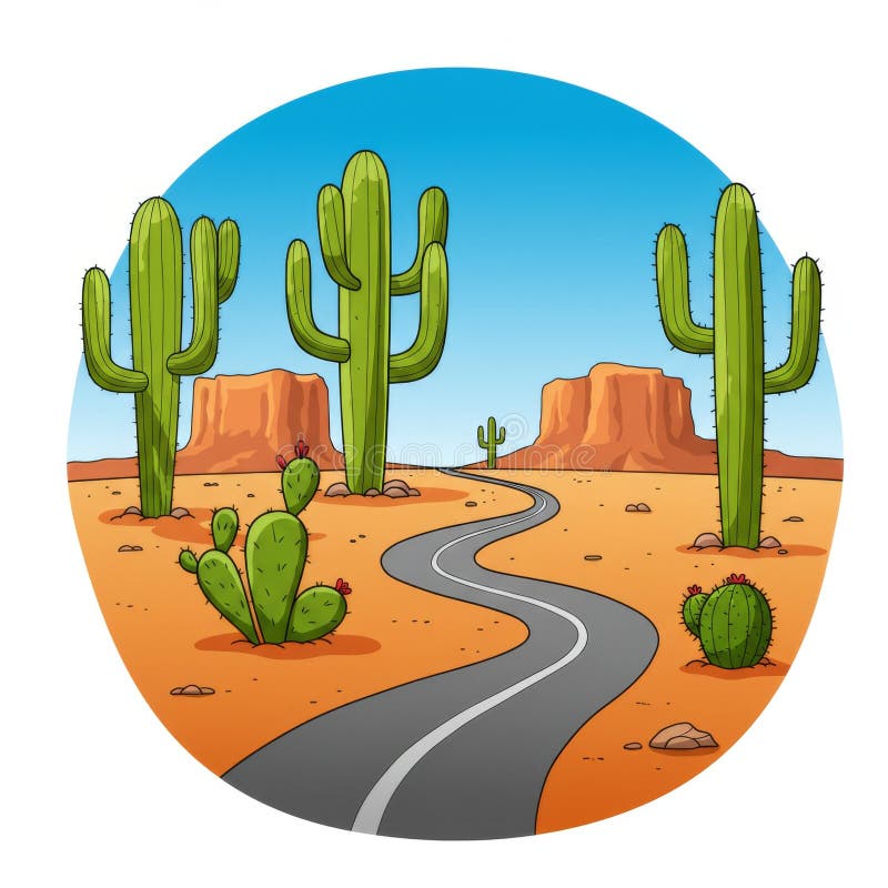 Road Cactus Landscape Beautiful Illustration. Stock Vector ...