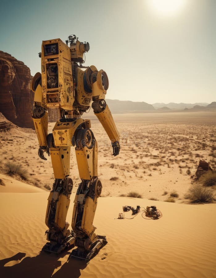 Desert Robot Explorer Scene Stock Photo - Image of futuristic ...