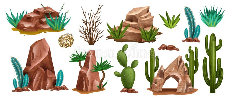 Desert Rock Set, Vector Canyon Stone Kit, Wild West Plants, Environment ...