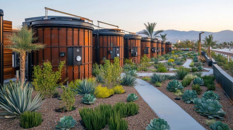 Desert Rooftop Retreat Rustic Cylindrical Rooms Stock Illustration ...