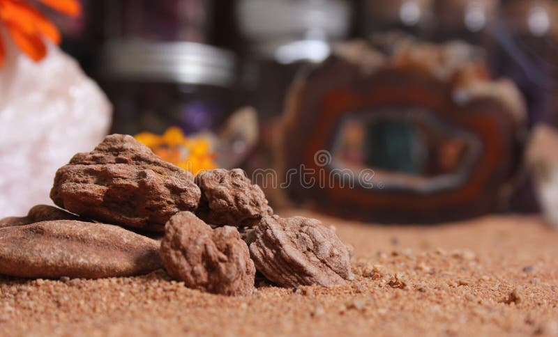 Desert Rose Rocks from Oklahoma on Red Sand. Meditation Table Close Up ...