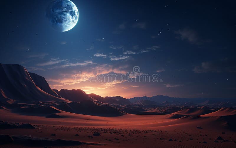 A Desert S Nocturnal Calm Under the Moon S Glow. Stock Illustration ...
