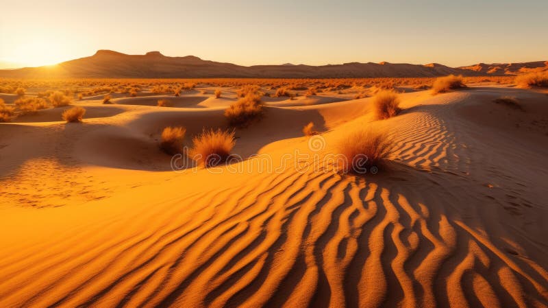 A Desert with Sand Dunes and Bushes Stock Image - Image of landscape ...