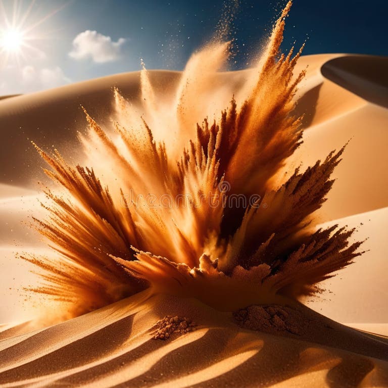 Desert Sand Dunes Exploding in Burst of Dust Stock Illustration ...