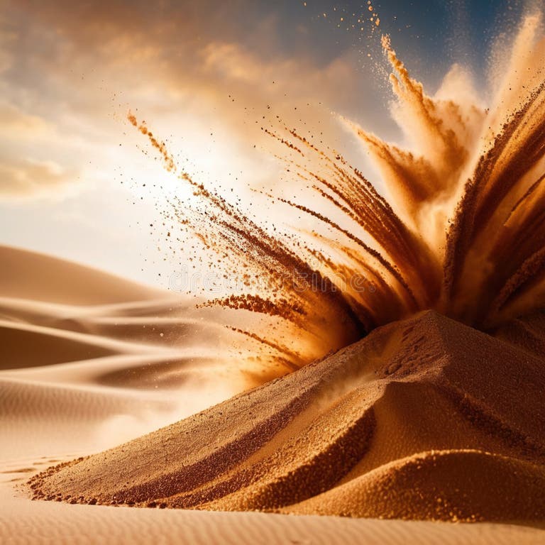 Desert Sand Dunes Exploding in Burst of Dust Stock Illustration ...
