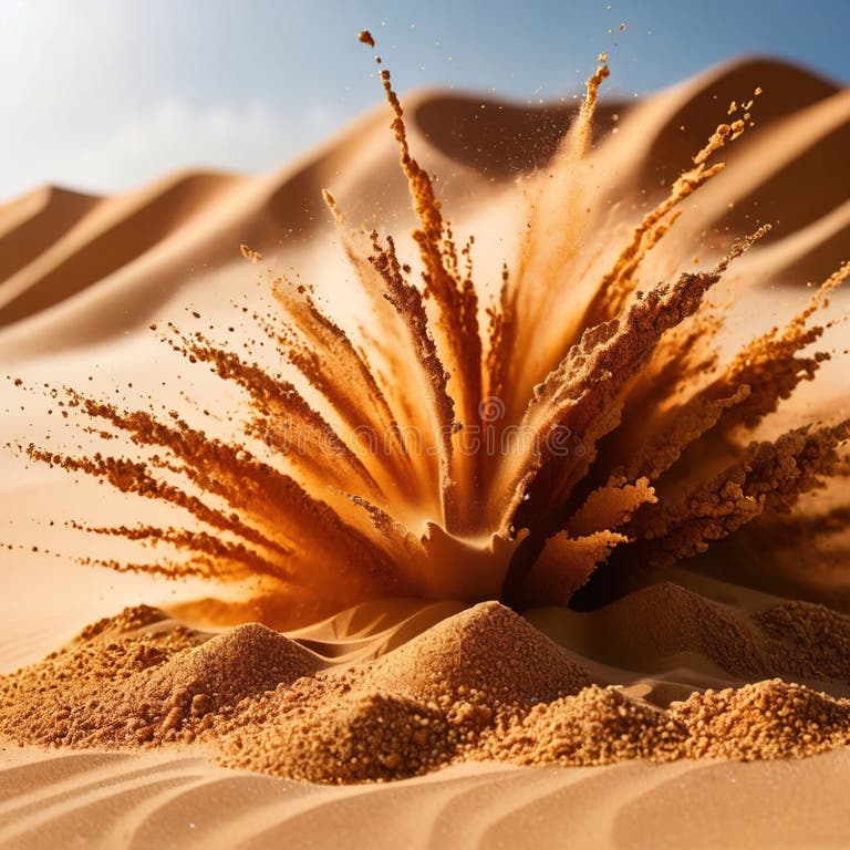 Desert Sand Dunes Exploding in Burst of Dust Stock Illustration ...