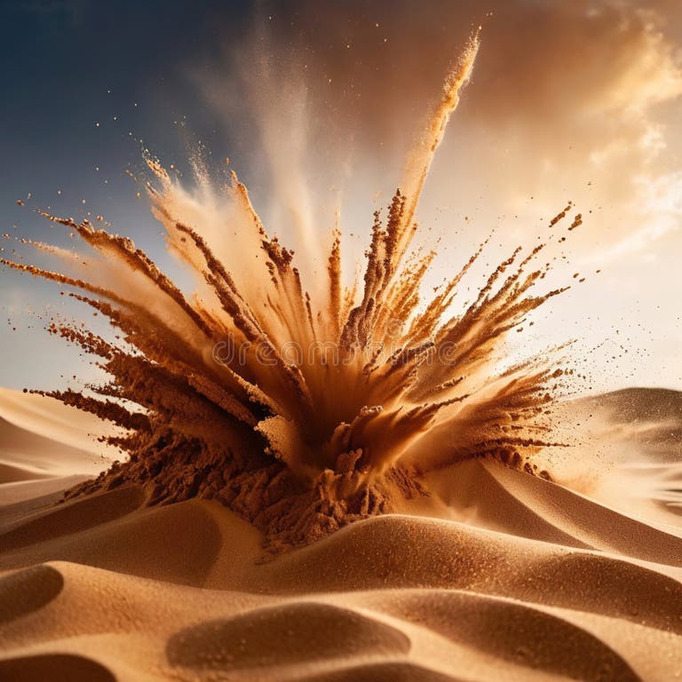 Desert Sand Dunes Exploding in Burst of Dust Stock Illustration ...