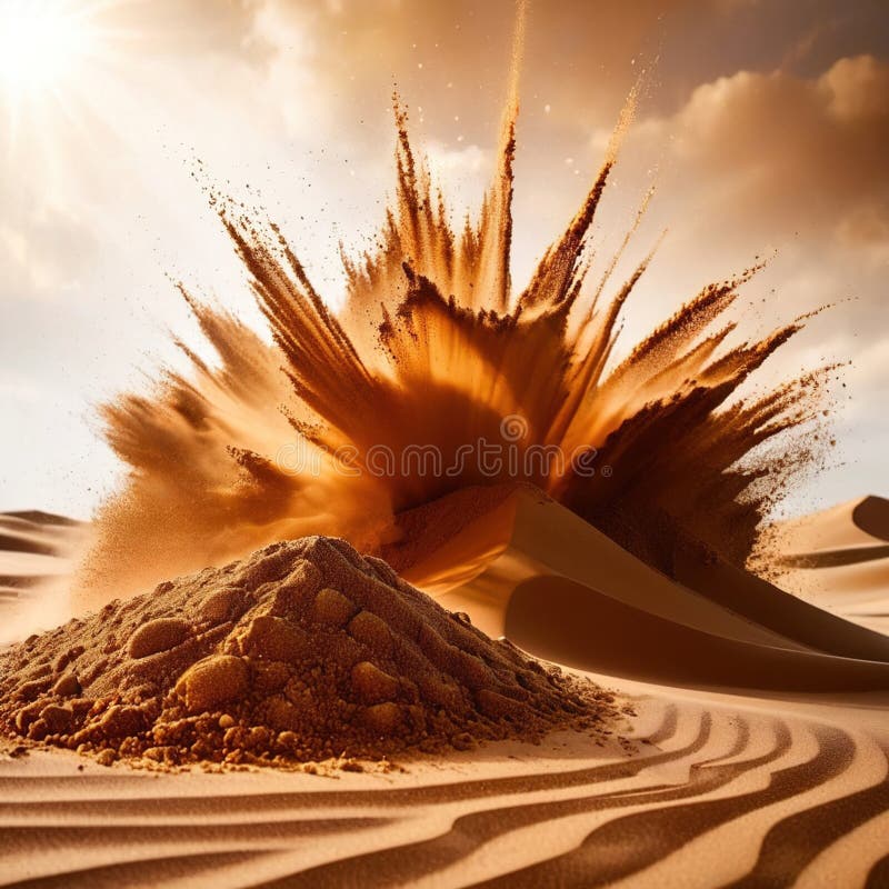 Desert Sand Dunes Exploding in Burst of Dust Stock Illustration ...