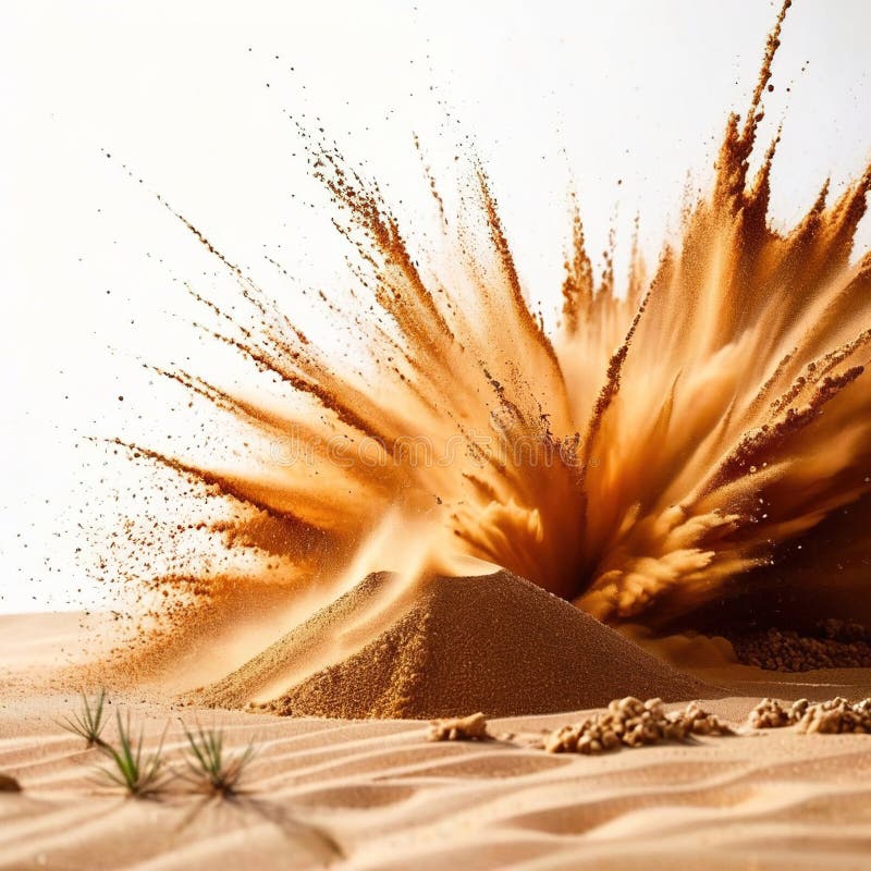 Desert Sand Dunes Exploding in Burst of Dust Stock Illustration ...