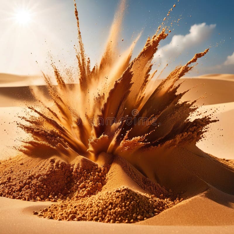 Desert Sand Dunes Exploding in Burst of Dust Stock Illustration ...