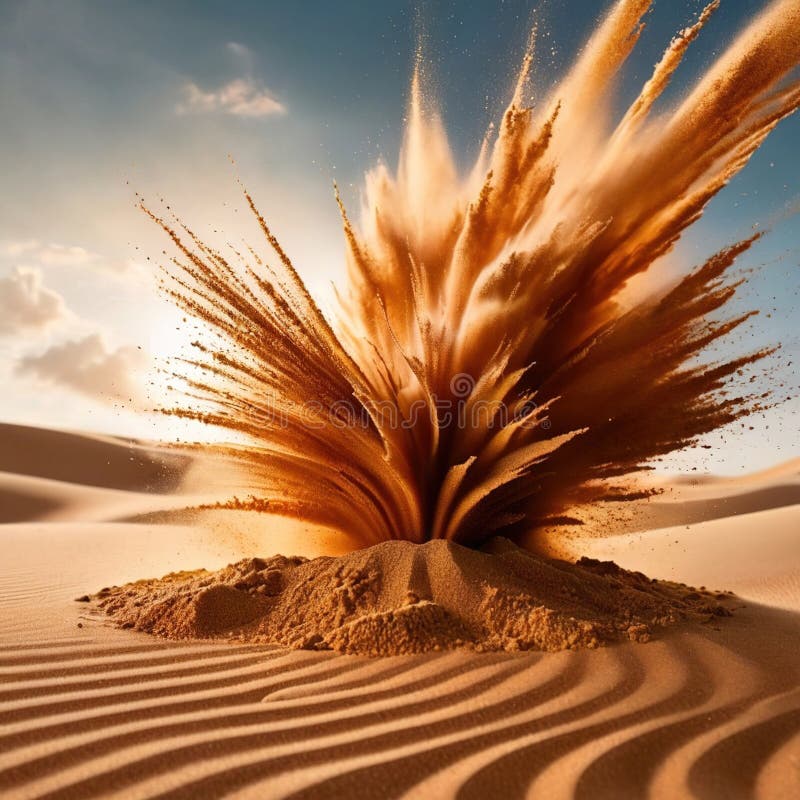 Desert Sand Dunes Exploding in Burst of Dust Stock Illustration ...