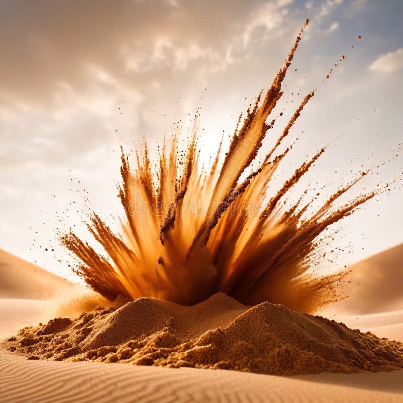 Desert Sand Dunes Exploding in Burst of Dust Stock Illustration ...