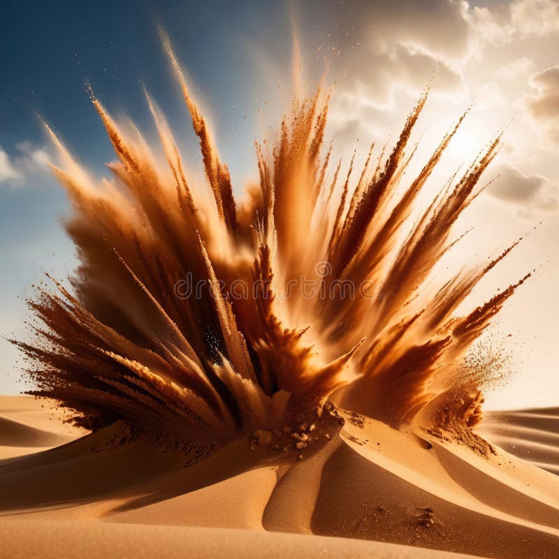 Desert Sand Dunes Exploding in Burst of Dust Stock Illustration ...