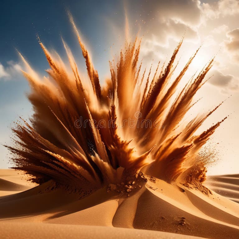 Desert Sand Dunes Exploding in Burst of Dust Stock Illustration ...