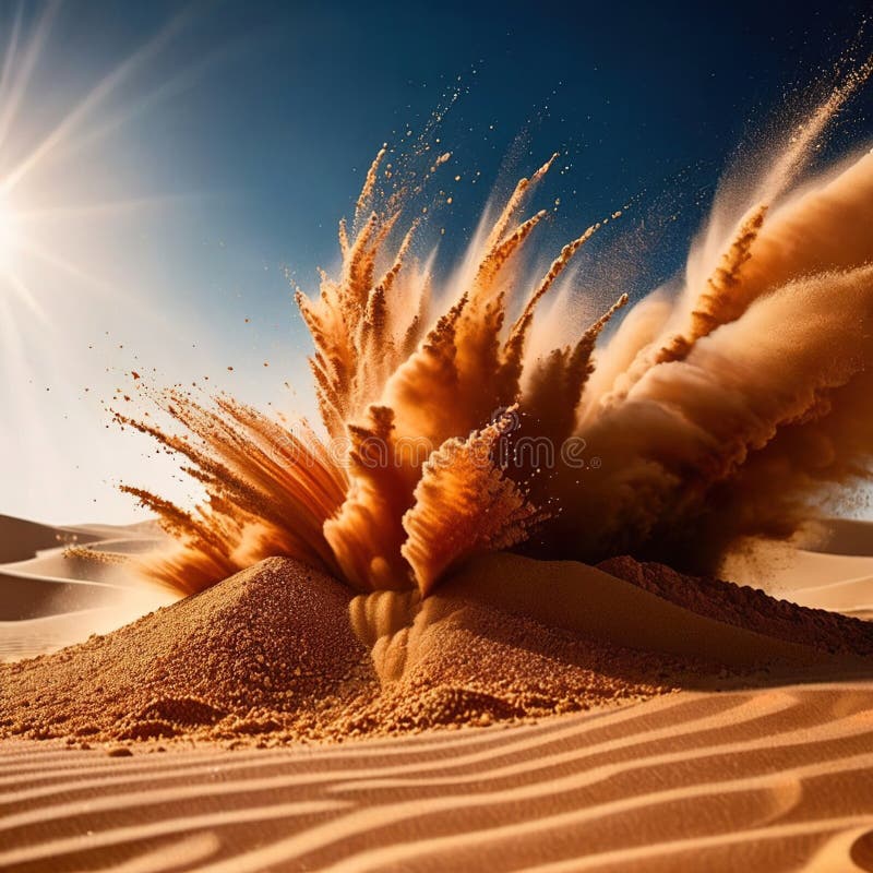 Desert Sand Dunes Exploding in Burst of Dust Stock Illustration ...