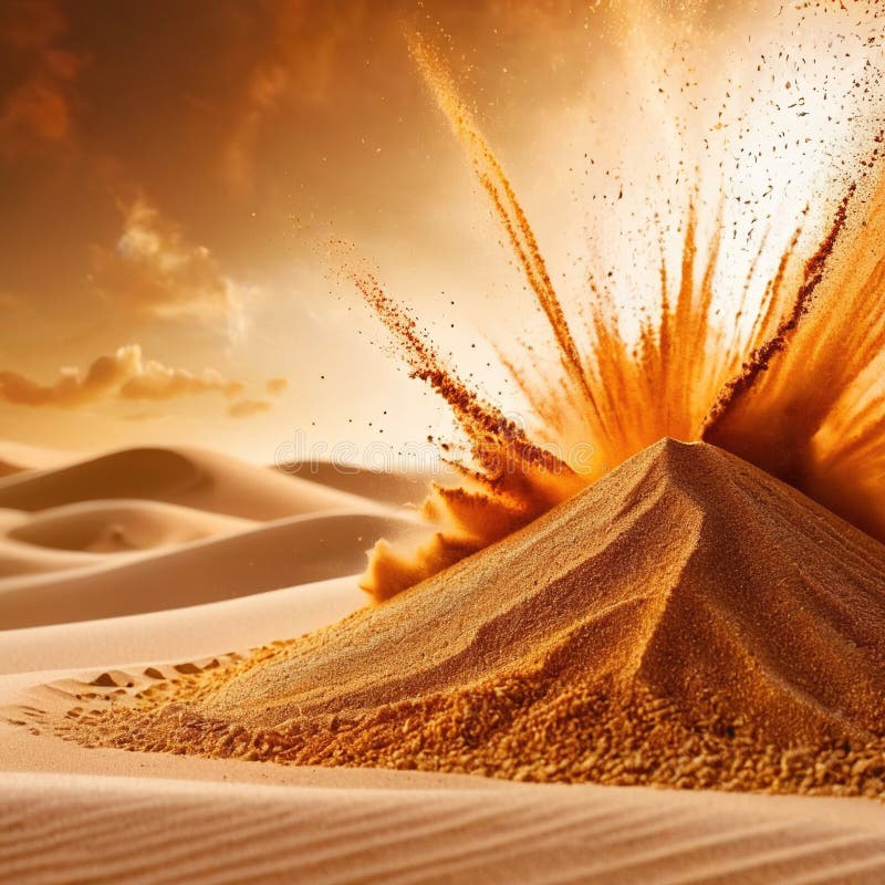 Desert Sand Dunes Exploding in Burst of Dust Stock Illustration ...