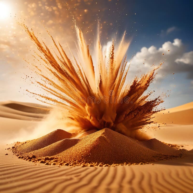 Desert Sand Dunes Exploding in Burst of Dust Stock Illustration ...