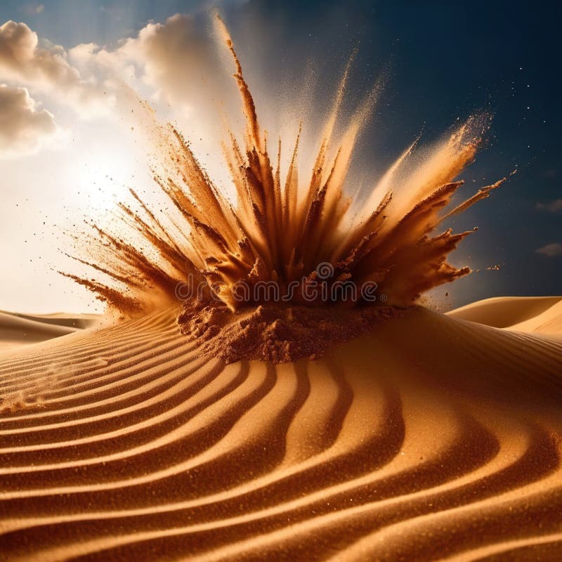 Desert Sand Dunes Exploding in Burst of Dust Stock Illustration ...