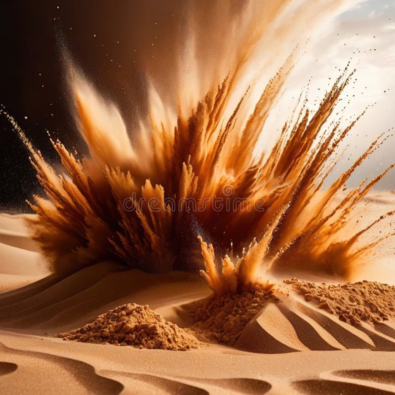Desert Sand Dunes Exploding in Burst of Dust Stock Illustration ...
