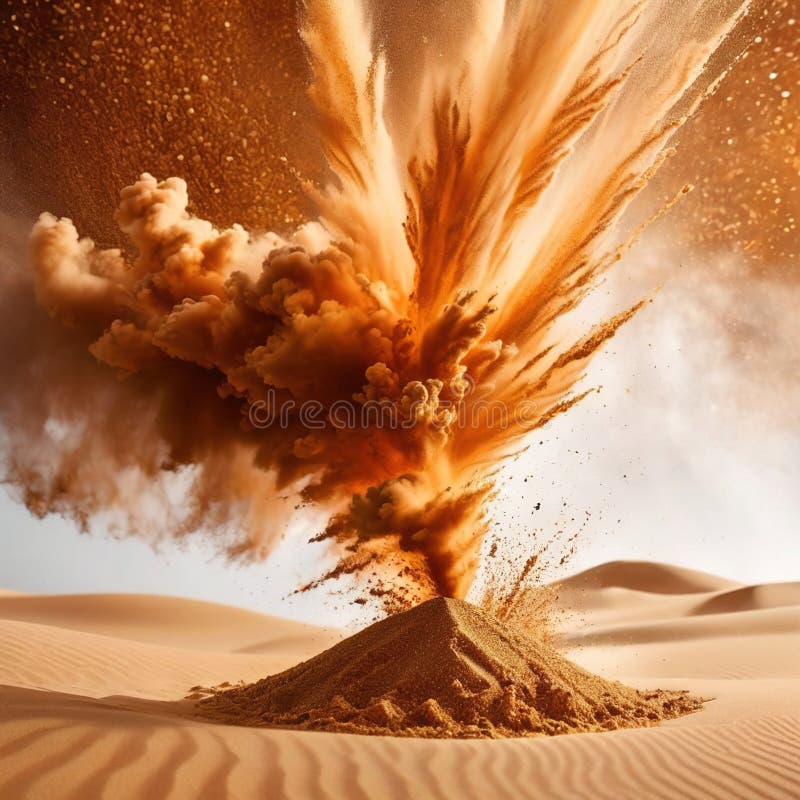 Desert Sand Dunes Exploding in Burst of Dust Stock Illustration ...
