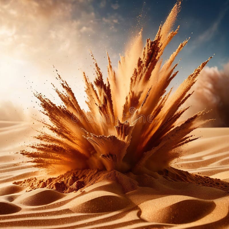 Desert Sand Dunes Exploding in Burst of Dust Stock Illustration ...