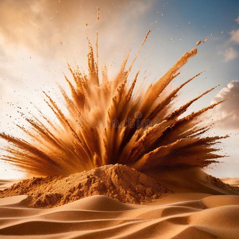 Desert Sand Dunes Exploding in Burst of Dust Stock Illustration ...