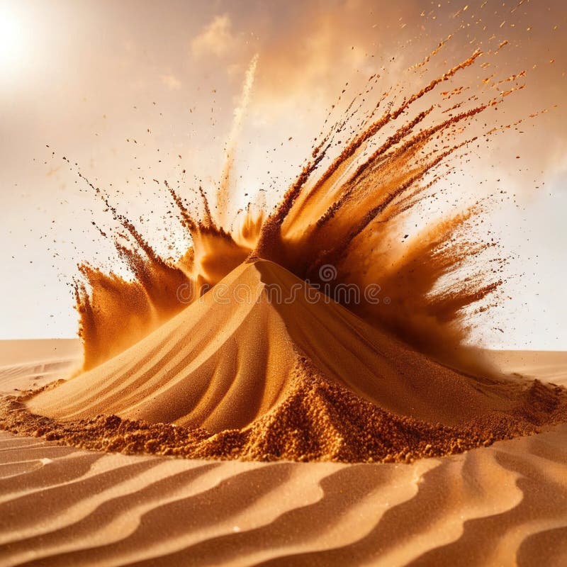 Desert Sand Dunes Exploding in Burst of Dust Stock Illustration ...