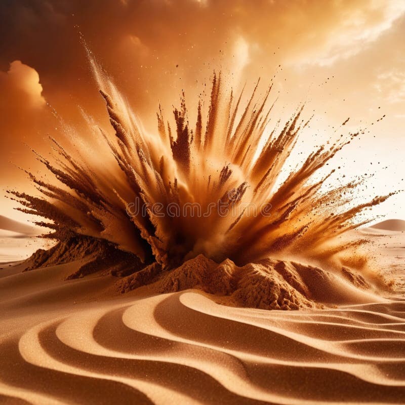 Desert Sand Dunes Exploding in Burst of Dust Stock Illustration ...