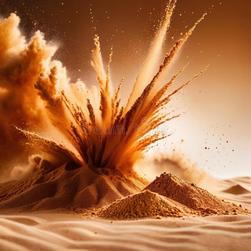 Desert Sand Dunes Exploding in Burst of Dust Stock Illustration ...