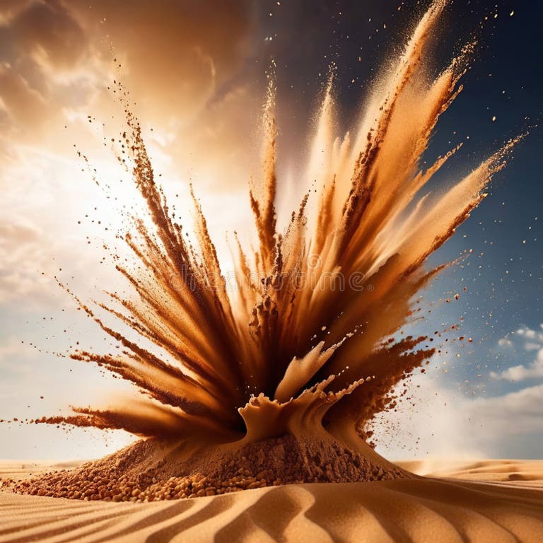 Desert Sand Dunes Exploding in Burst of Dust Stock Illustration ...