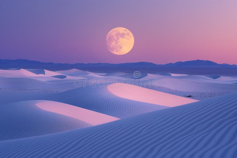 Desert Sand Dunes with Full Moon. Stock Illustration - Illustration of ...